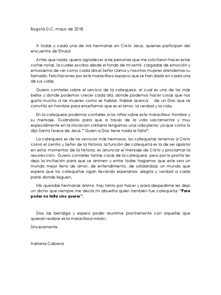 Carta Retiro de Emaus | PDF Carta Retiro de Emaus | PDF