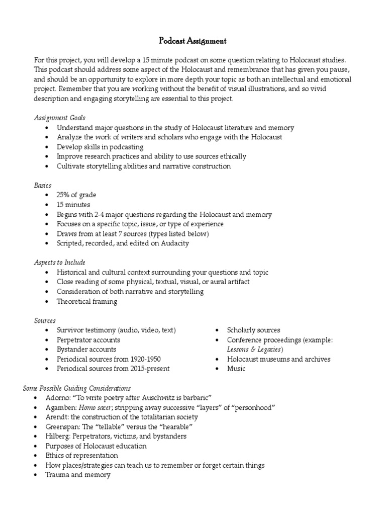 Podcast Assignment | PDF | General Fiction