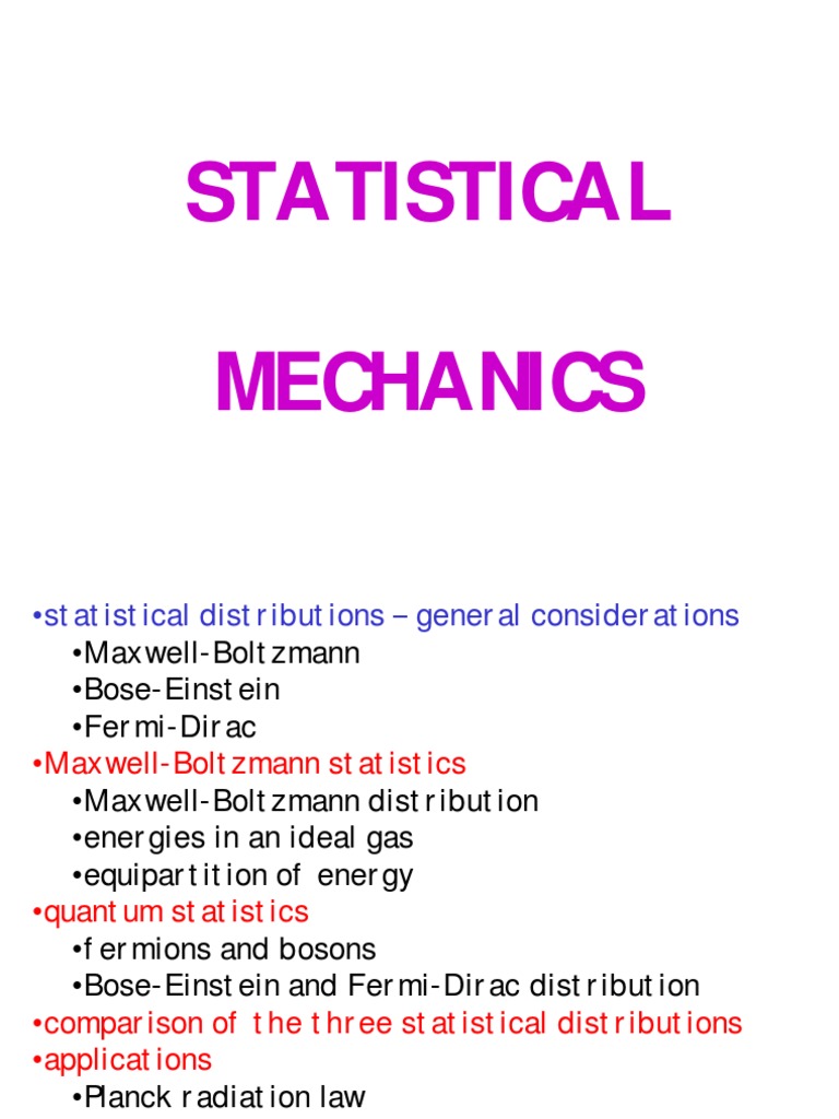 Statistical Mechanics | PDF | Boson | Applied Statistics