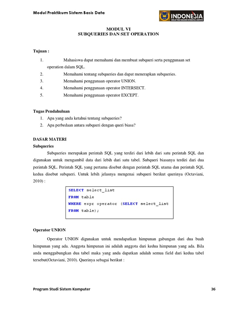 SUBQUERIES AND SET OPERATIONS IN SQL | PDF