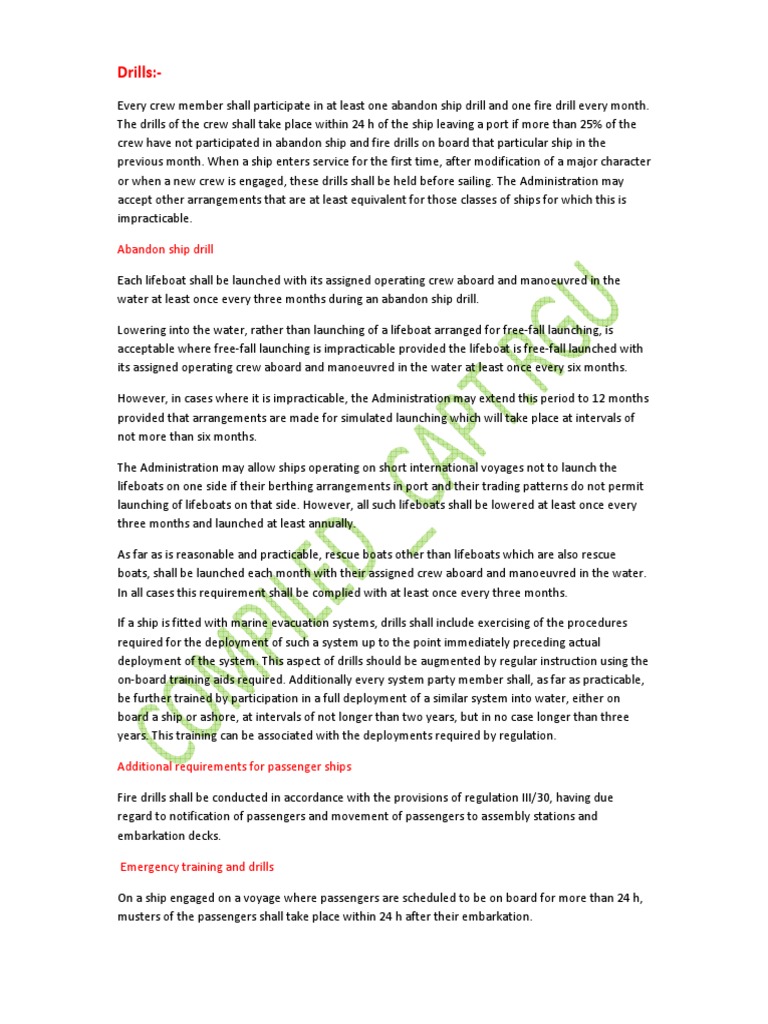 Drills:-: Abandon Ship Drill | Download Free PDF | Ships | Fires