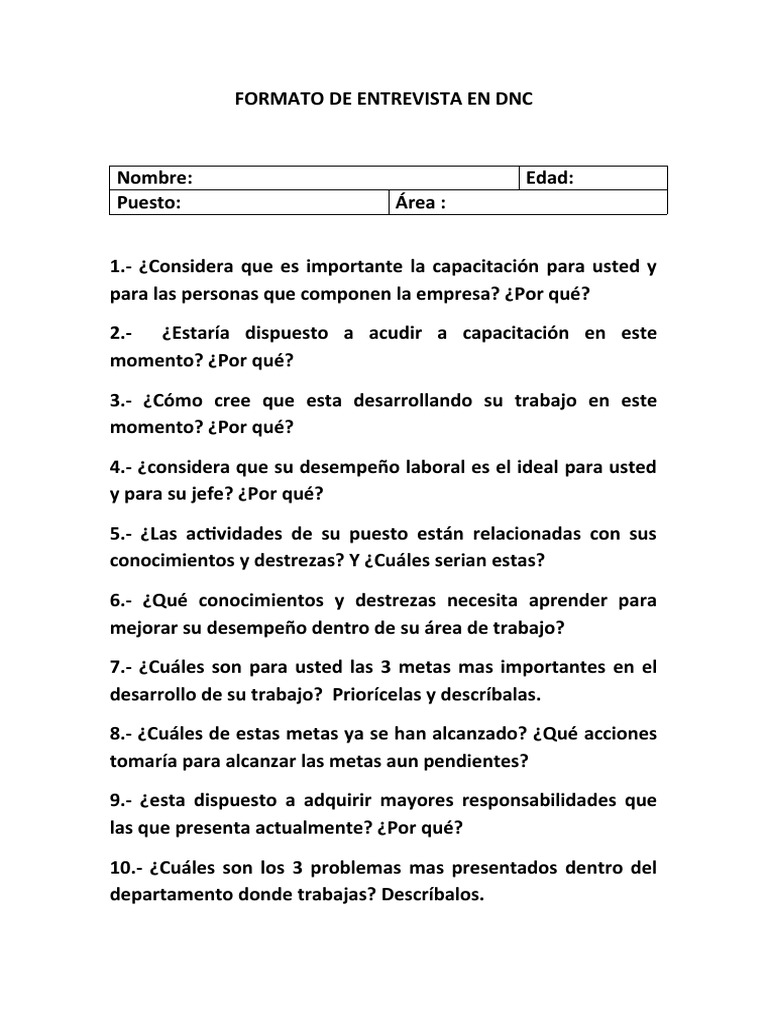 Formato de Entrevista en Dnc