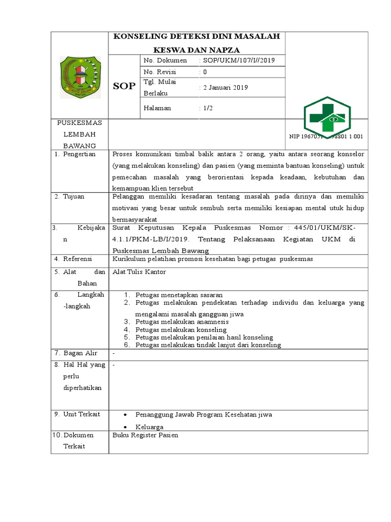 SOP Konseling Deteksi Dini Keswa | PDF