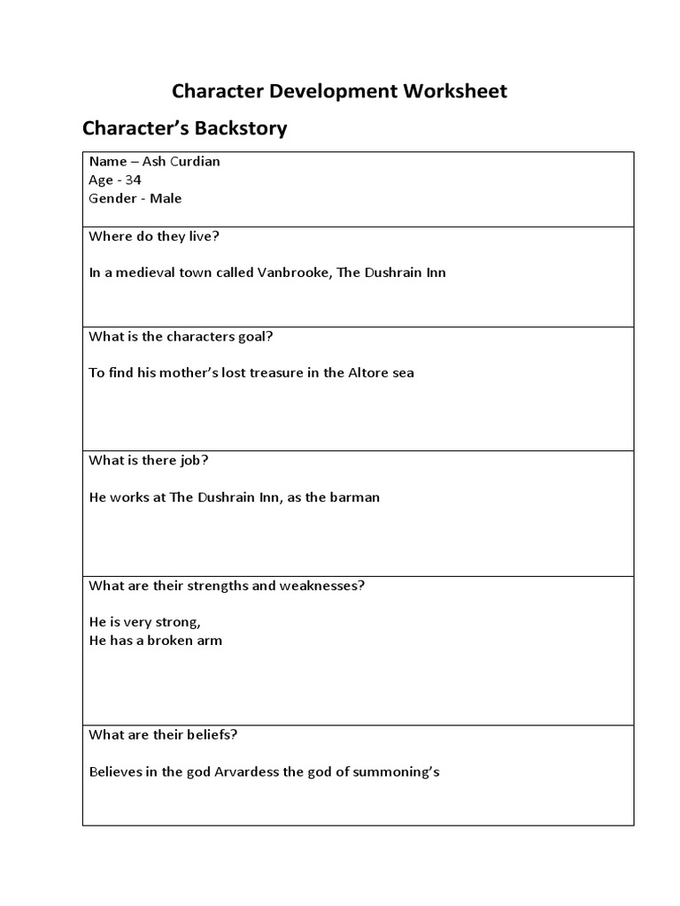 Character Development Worksheet Sam | PDF
