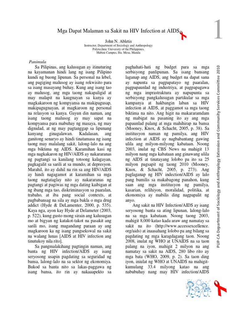 Mga Dapat Malaman Sa Sakit Na HIV Infection at AIDS | PDF