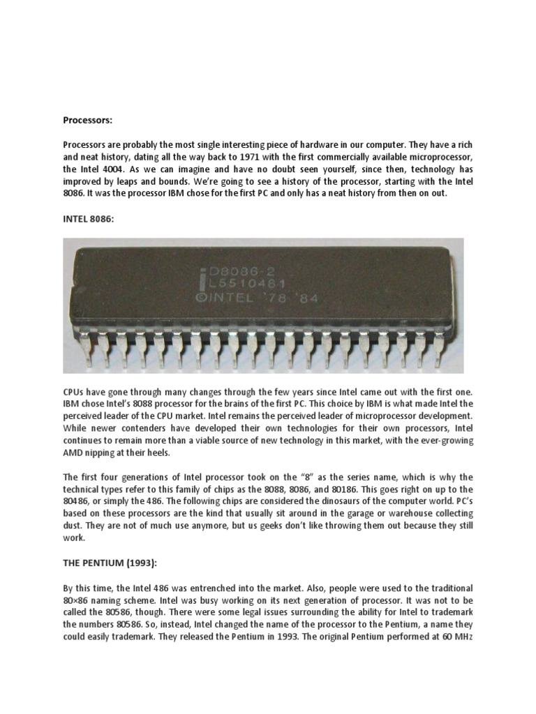 History of Intel Processors from the 8086 to the Pentium IV | PDF ...
