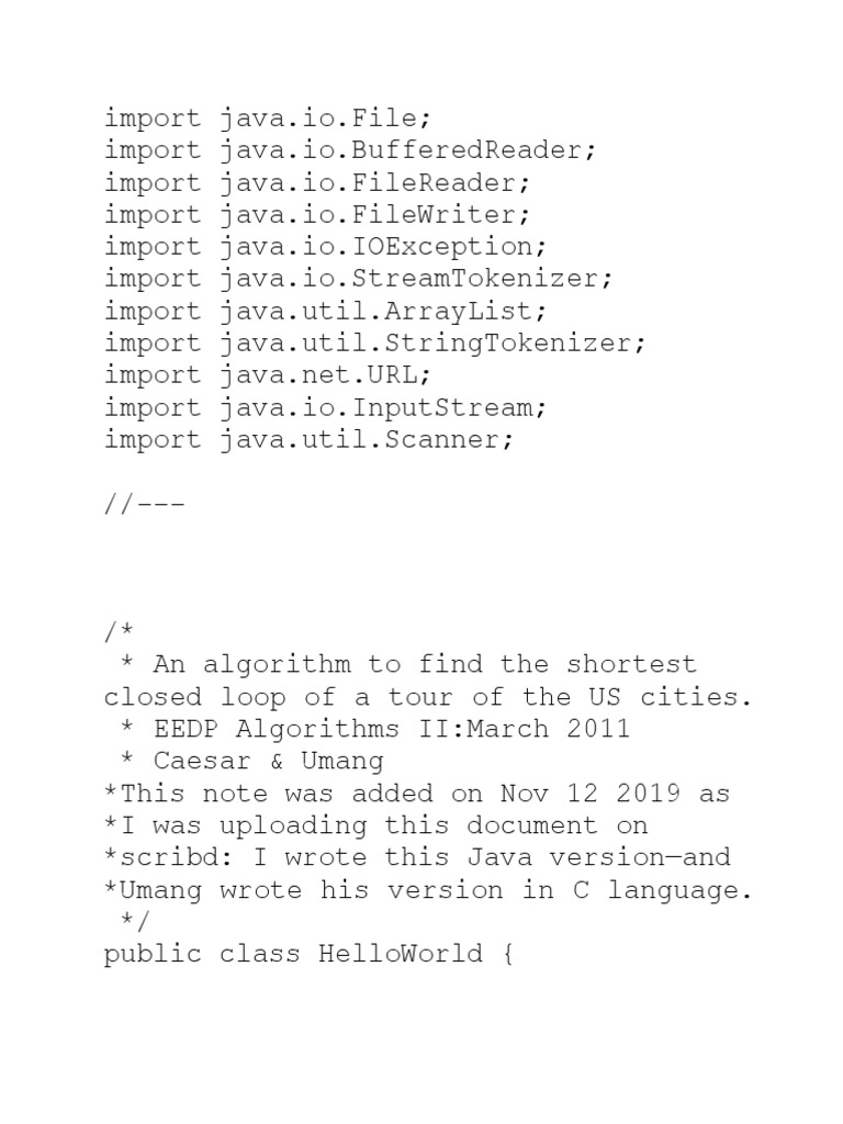 Java Algorithm for TSP Solution | PDF | Algorithms And Data Structures | Computer Data