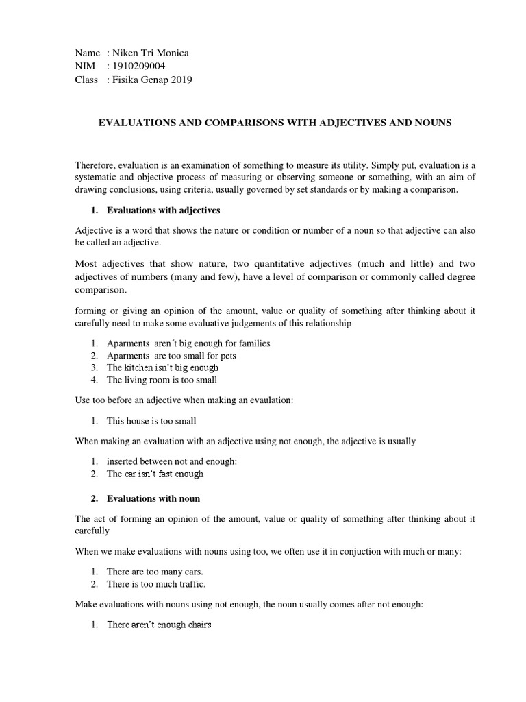 Evaluations and Comperative Adjective and Noun | PDF | Adjective ...