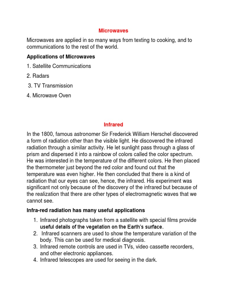 Applications of Microwaves | PDF | Electromagnetic Spectrum | Infrared