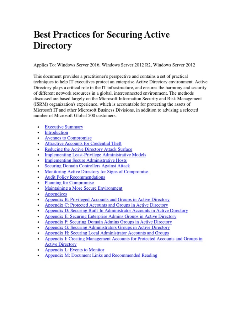 Securing Active Directory Best Practices | PDF | Active Directory ...
