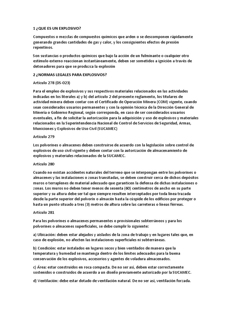 Normas legales y tipos de explosivos para su uso en actividades mineras ...