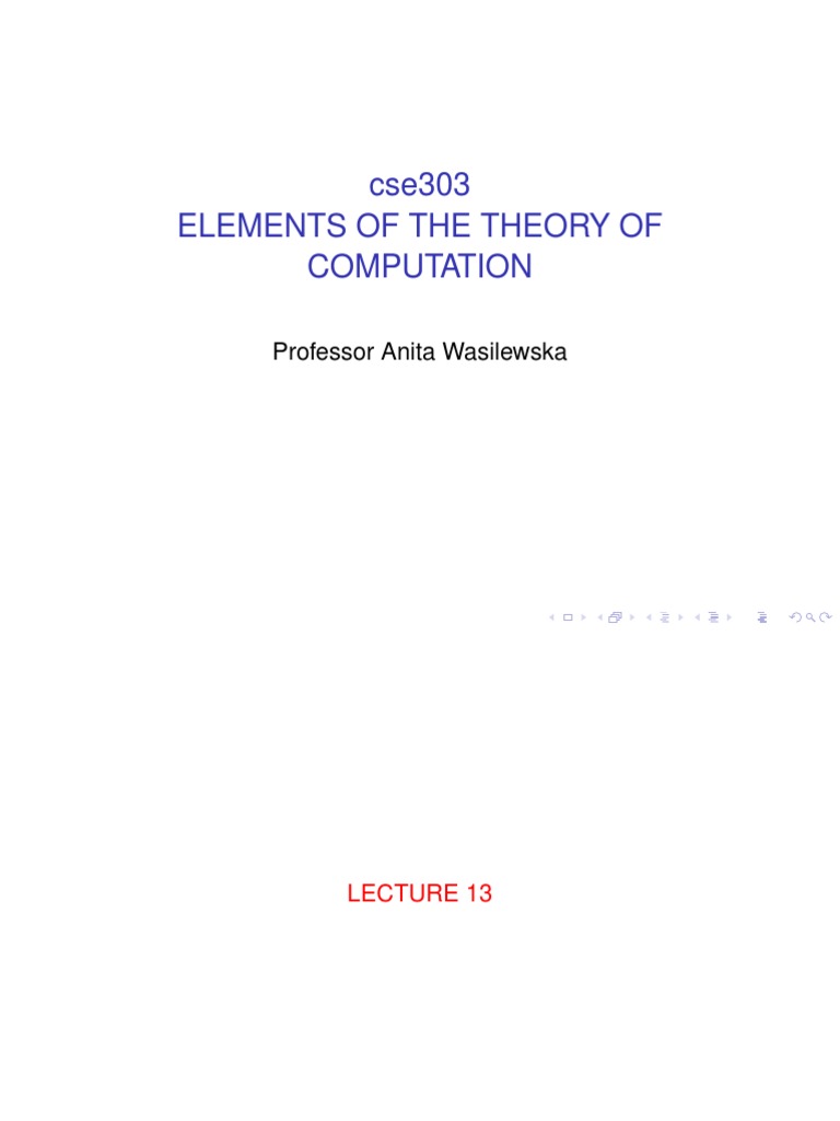 Cse303 Elements of The Theory of Computation: Professor Anita Wasilewska | PDF | Noam Chomsky ...