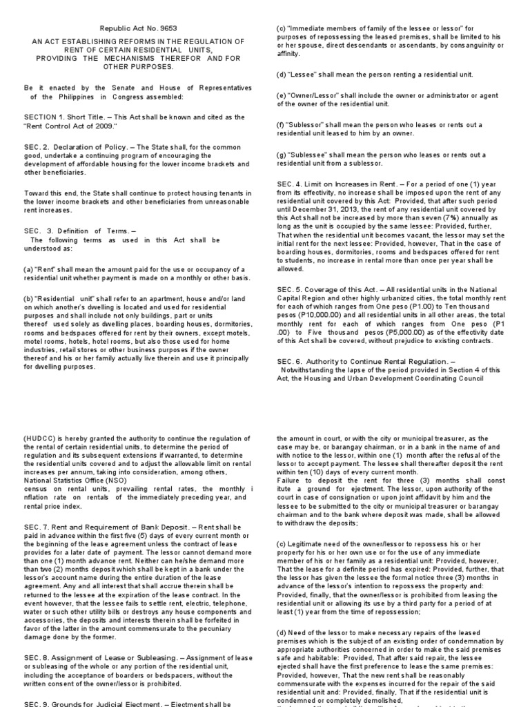Rent Control Act RA | PDF | Lease | Renting