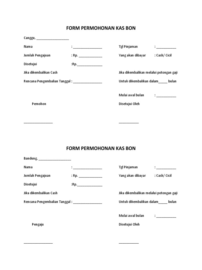 Formulir Pengajuan Kas Bon Karyawan | PDF | Bisnis | Hukum