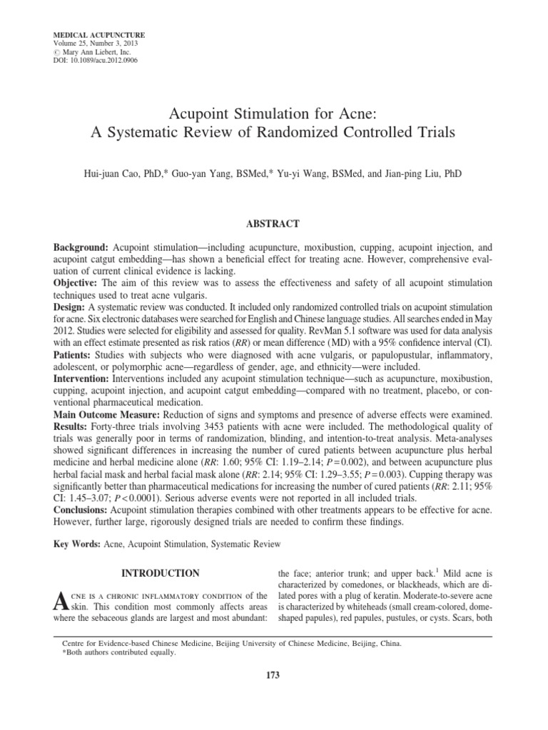Acupoint Stimulation For Acne | PDF | Acupuncture | Randomized ...