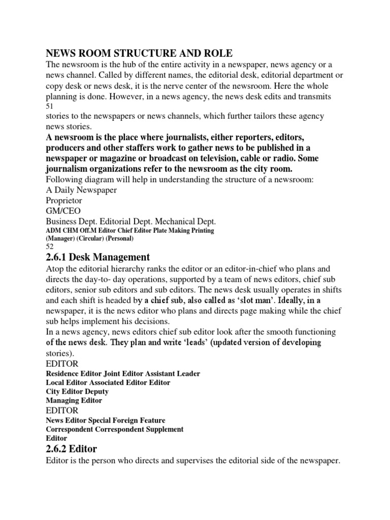 News Room Structure and Role 1569324118095 | PDF | Newsroom | Copy Editing