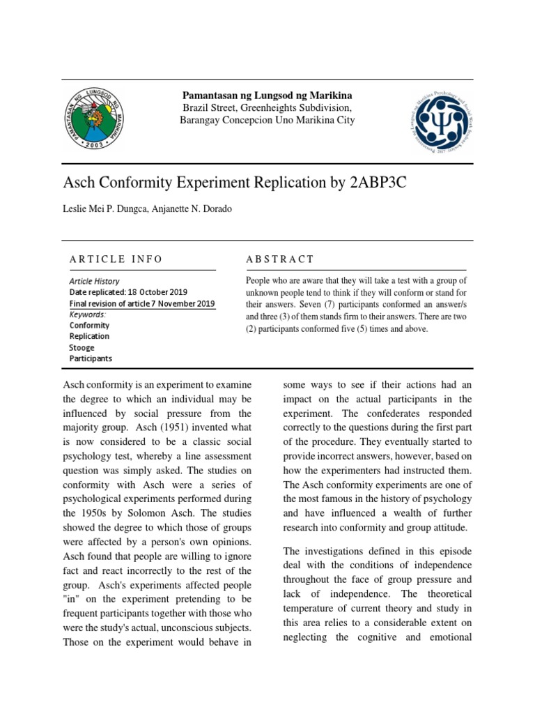Asch Conformity Journal | PDF | Conformity | Experiment