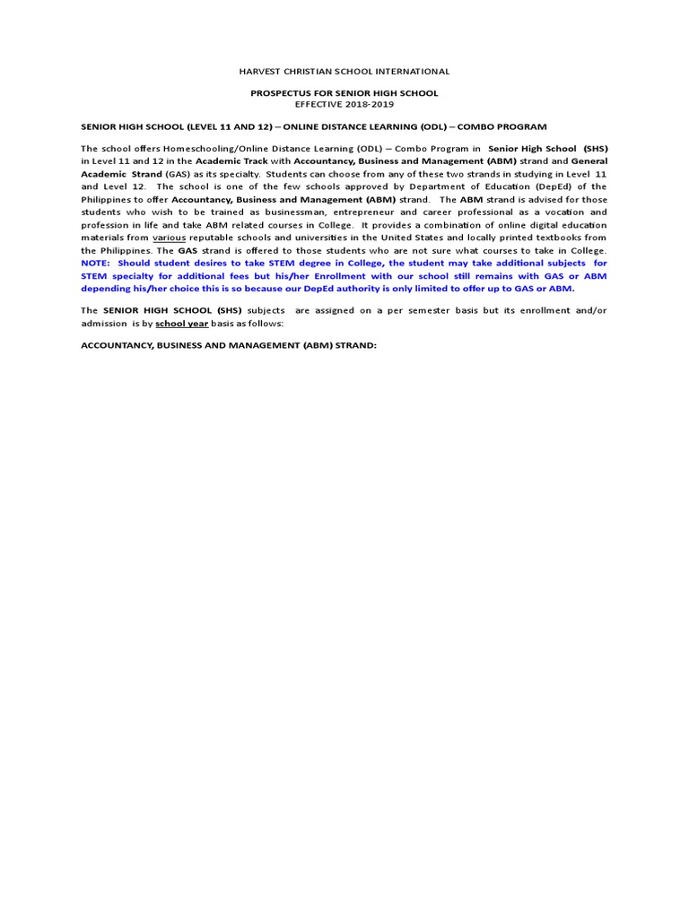 Harvest Christian School SHS Prospectus | PDF | Educational Technology ...