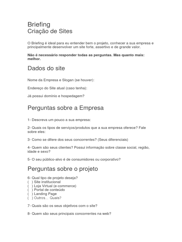 Modelo de Briefing para Landing Pages Ou Sites | PDF