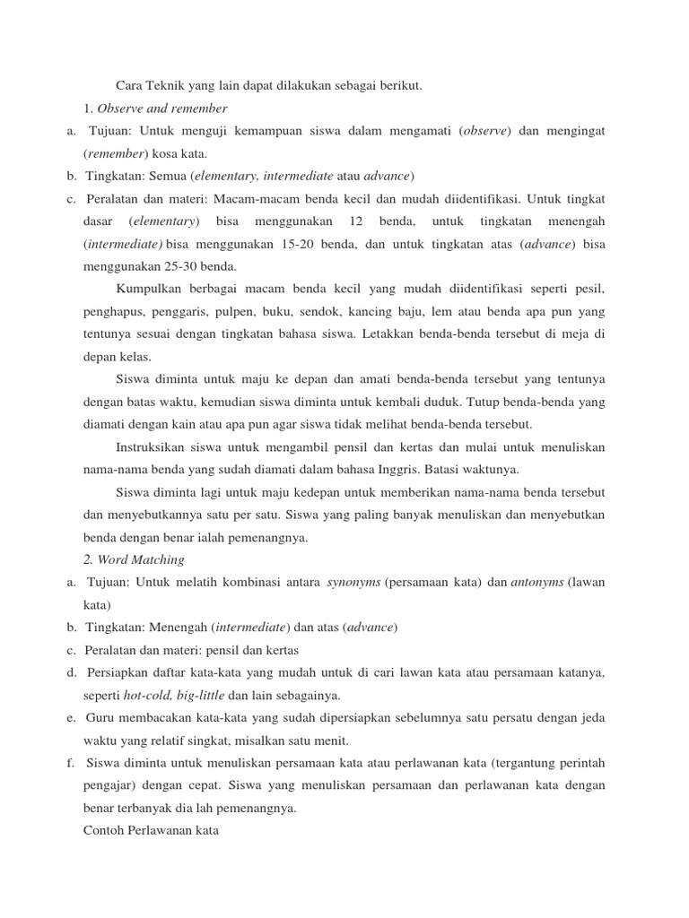 Teknik Mengajar Vocabulary | PDF