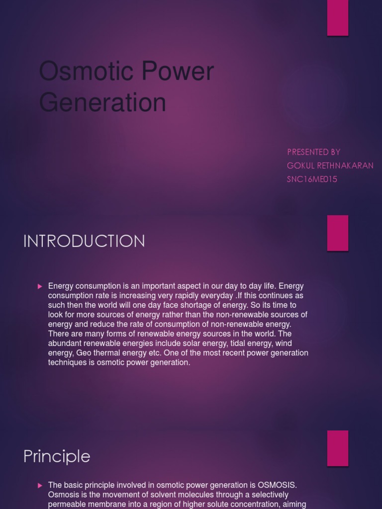 Osmotic Power Productiion | PDF | Osmosis | Chemistry