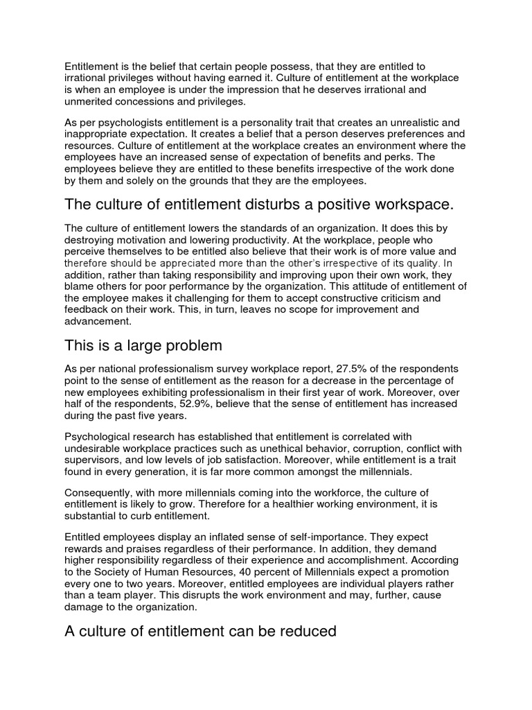 Changing The Entitlement Mindset | PDF | Millennials | Employment
