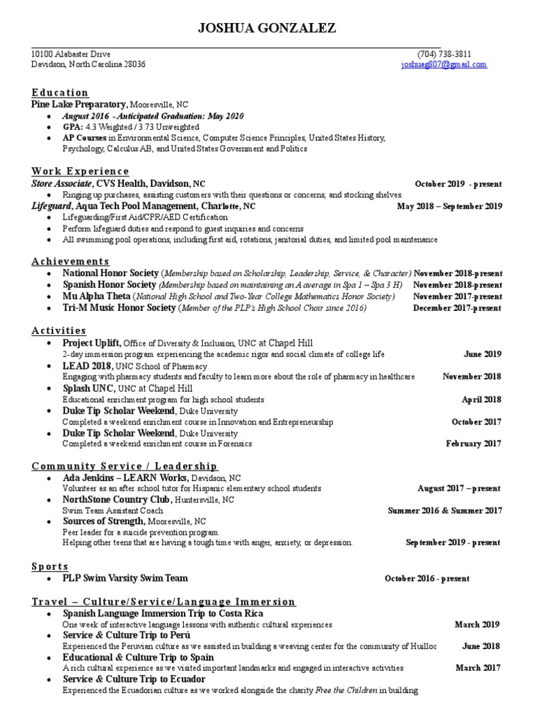 Joshua Gonzalez - Resume | PDF | University Of North Carolina At Chapel Hill | Learning