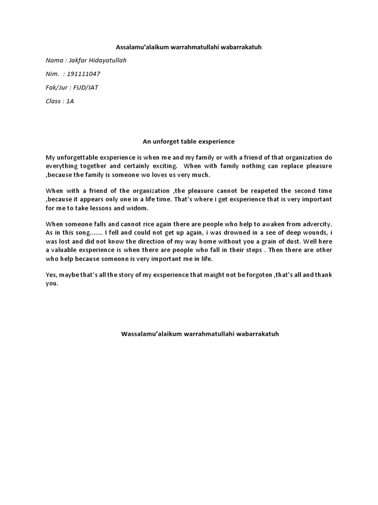 Unforgettable Life Experiences Essay | PDF