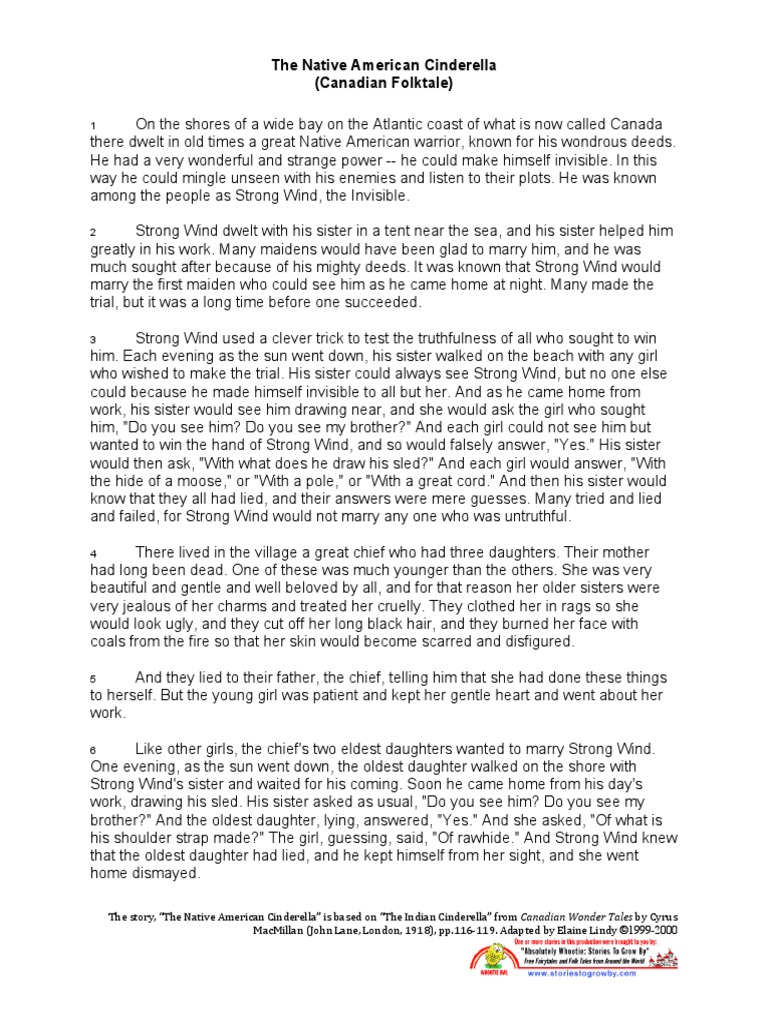 The Native American Cinderella (Canadian Folktale) | PDF | Travel ...