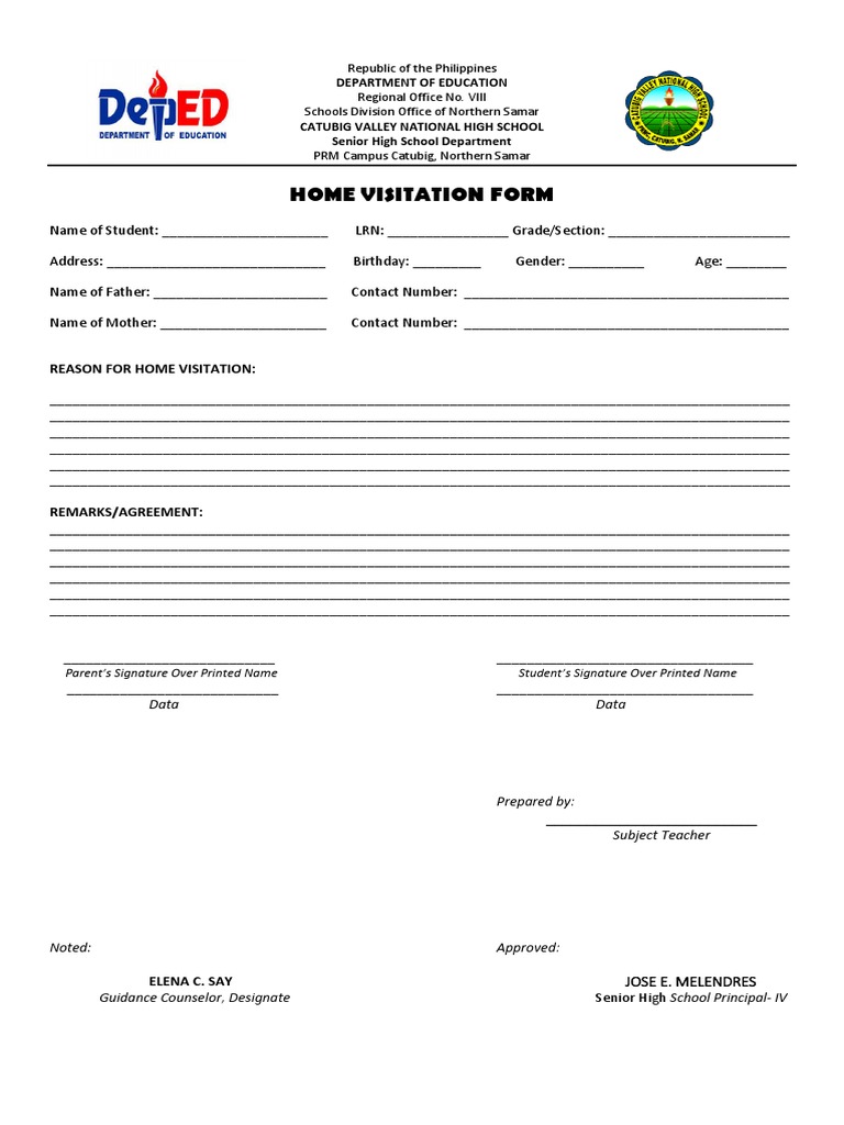 Home Visit Form | PDF | Behavior Modification | Learning