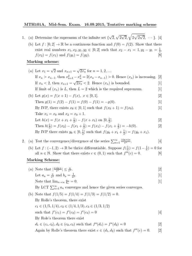 Analysis of a Mid-Semester Examination Paper: Marking Scheme with ...