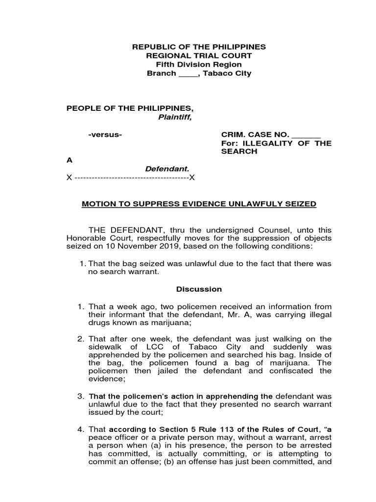 Pleading - Cerdeno - Motion To Surpress Evudence | PDF | Search And ...