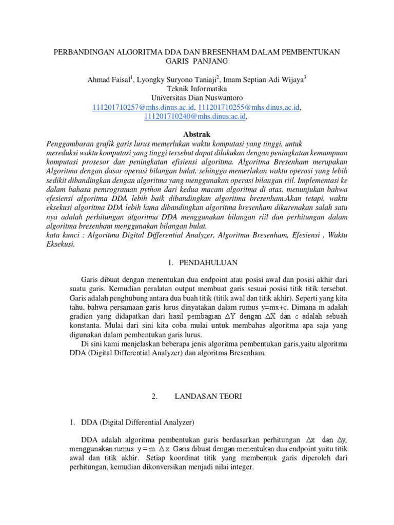 Perbandingan Algoritma Dda Dan Bresenham Dalam Pembentukan Garis | PDF