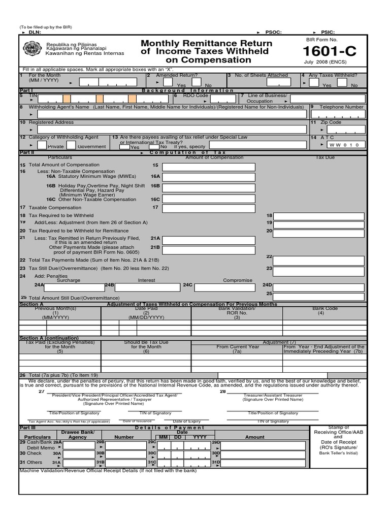 BIR Form 1601 c1 | PDF | Withholding Tax | Payments