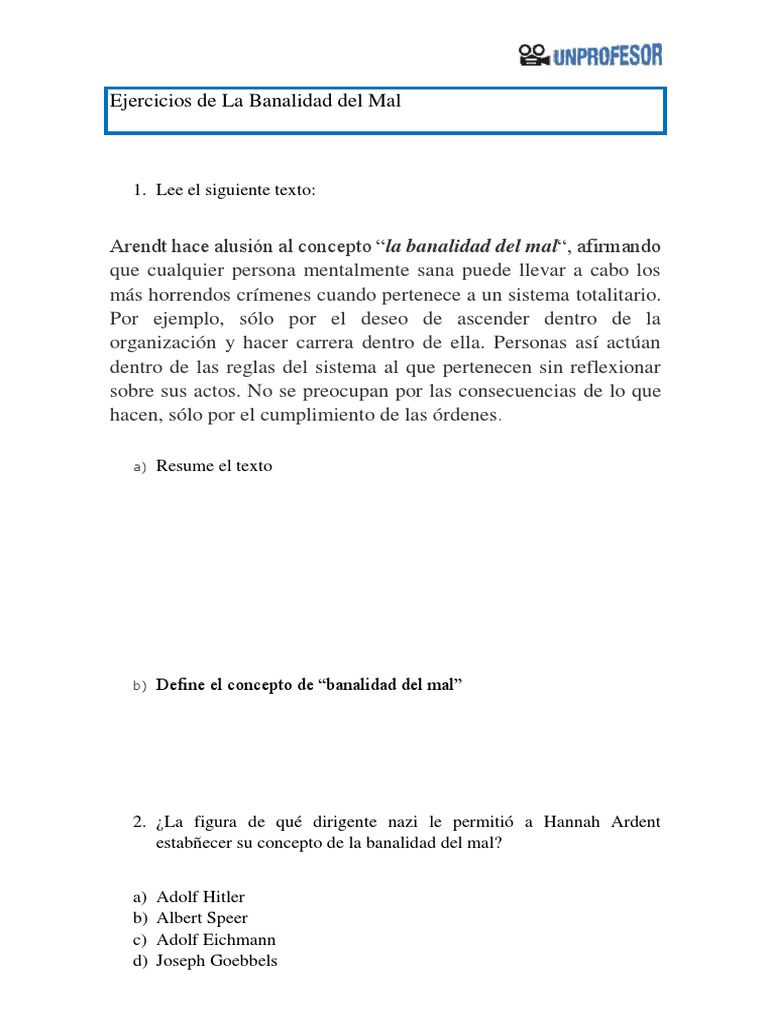 Ejercicio La Banalidad Del Mal de Hannah Arendt 2762 | PDF | Política ...