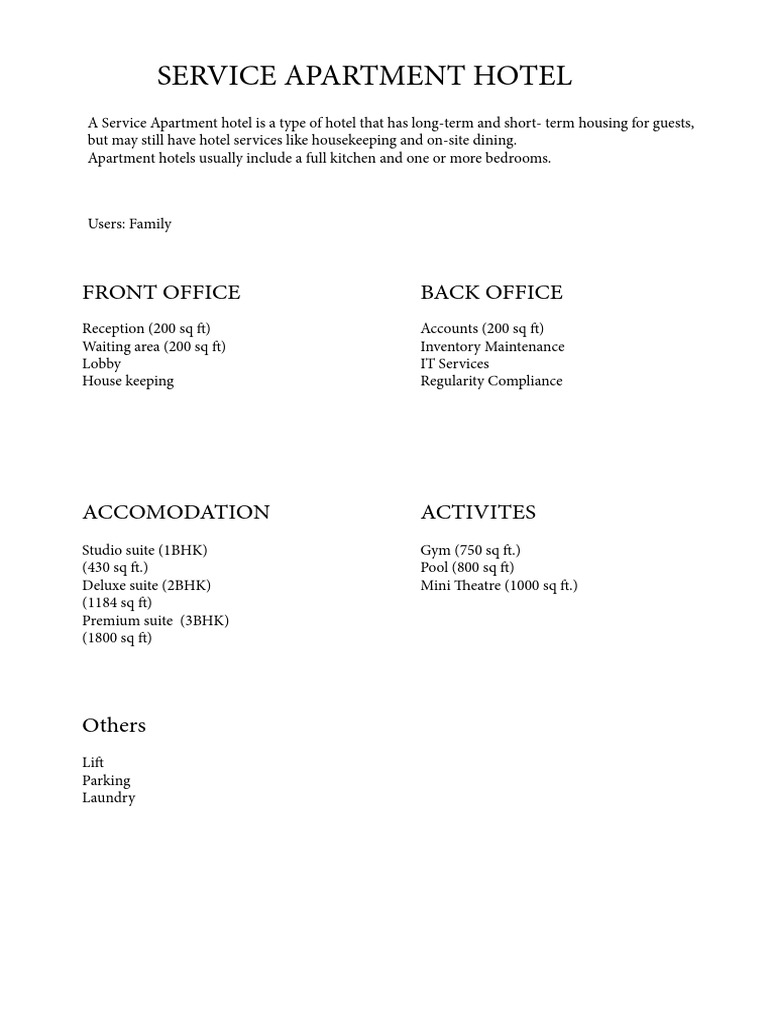 Service Apartment Hotel: Front Office Back Office | PDF