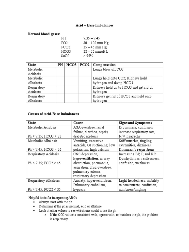 Acid Base Handout Revised | PDF | Medical Specialties | Physiology