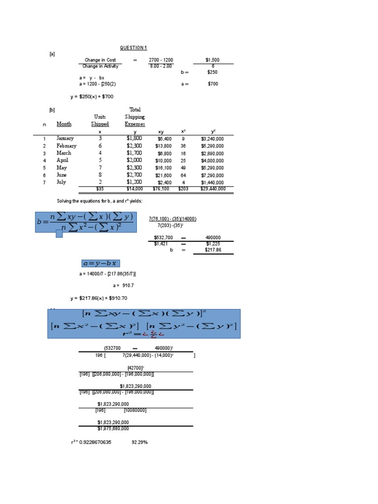 Cost Analysis And Regression Calculations Pdf Management Accounting