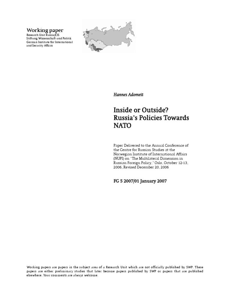 Inside or Outside? Russia's Policies Towards Nato: Working Paper | PDF ...