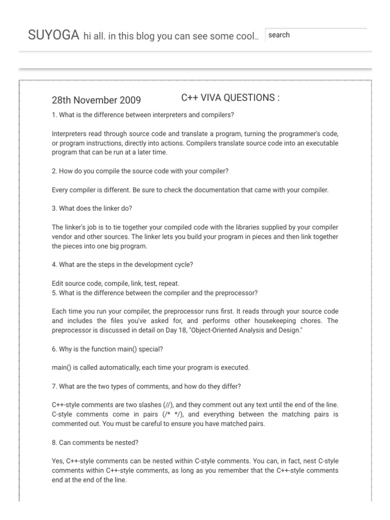 Suyoga - C++ Viva Questions | PDF | Class (Computer Programming ...