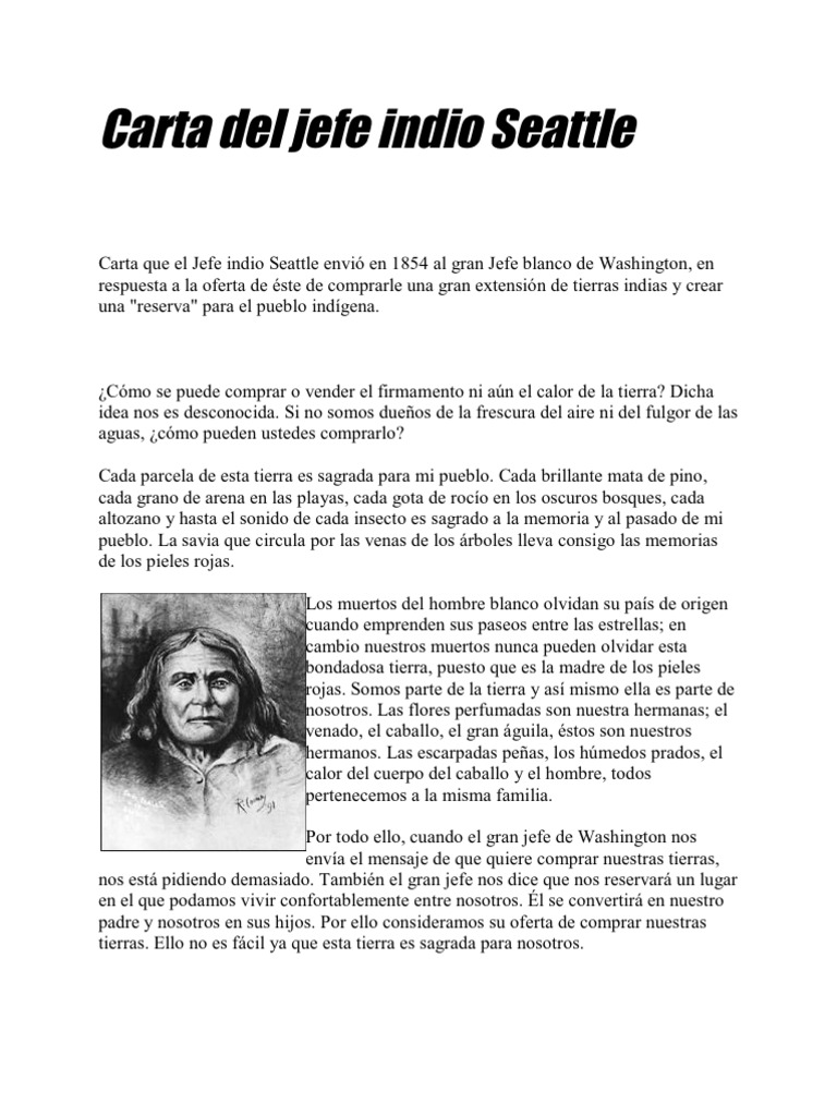 Carta Del Jefe Indio Seattle | Naturaleza