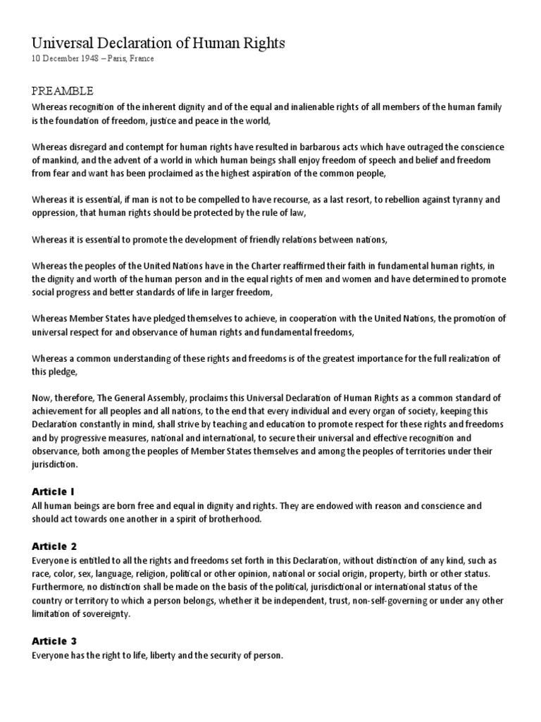 Universal Declaration of Human Rights | PDF | European Convention On ...
