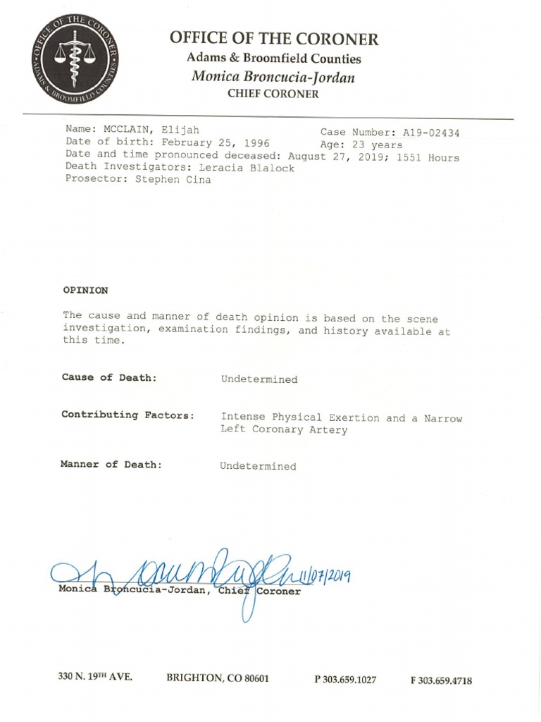 Elijah McClain Autopsy Report | PDF