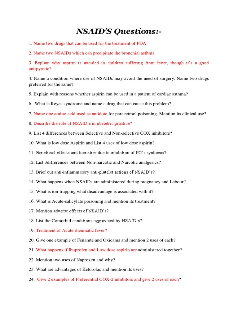 NSAID's Questions | PDF | Nonsteroidal Anti Inflammatory Drug | Aspirin