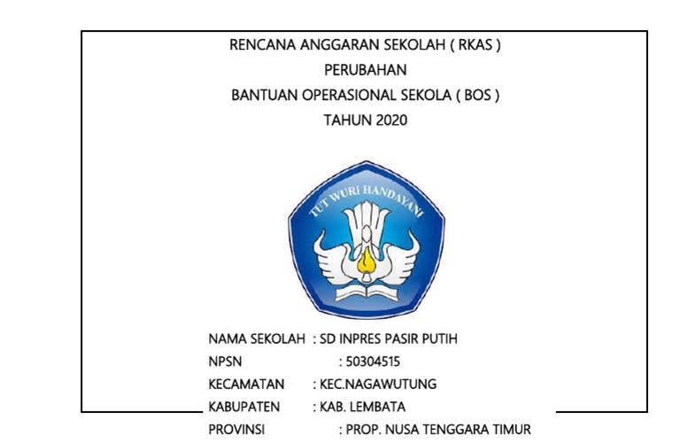 Cover RKAS dan BOS SD 2020 | PDF