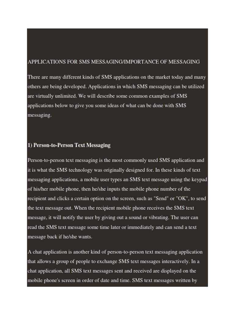SMS Messaging Applications Explained | PDF | Text Messaging | Prepaid ...