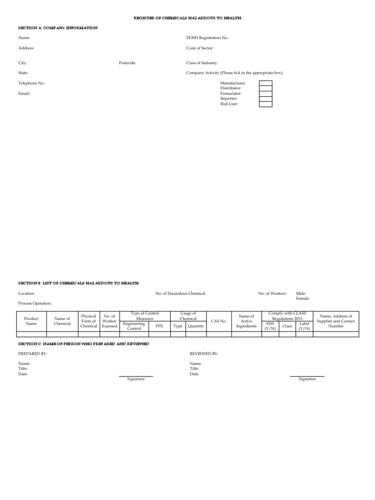 Register of Chemicals Hazardous To Health Section A: Company ...