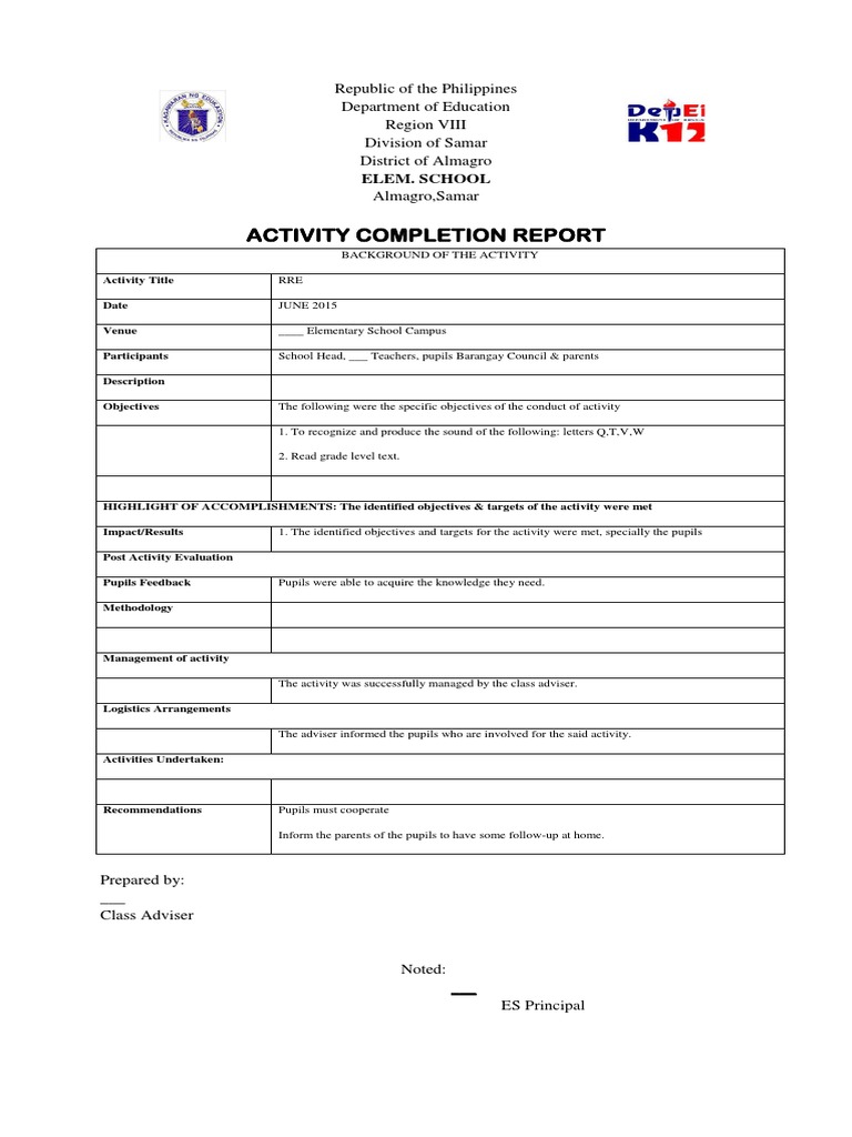 Activity Completion Report Format | PDF