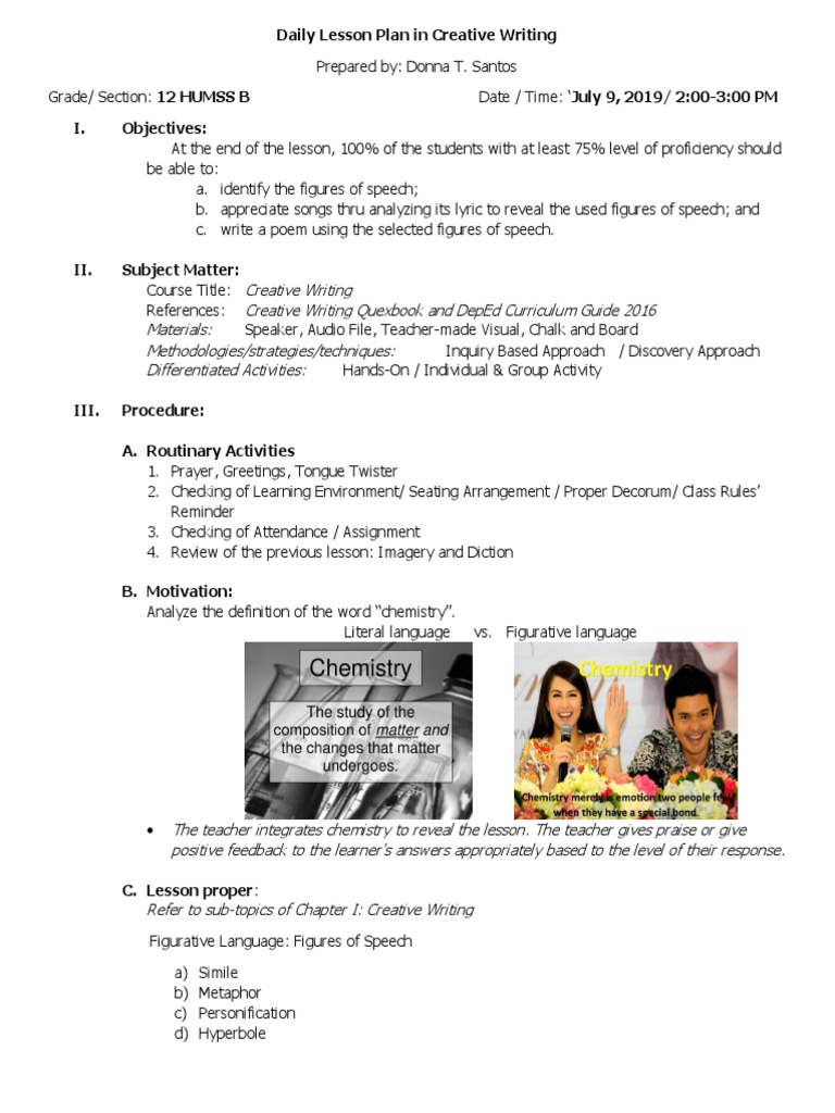 Daily Lesson Plan in Creative Writing | PDF | Poetry | Curriculum