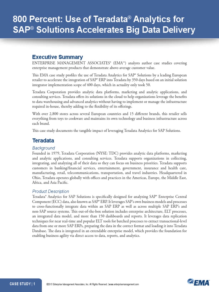 Teradata Analytics SAP Case Study | PDF | Sap Se | Analytics